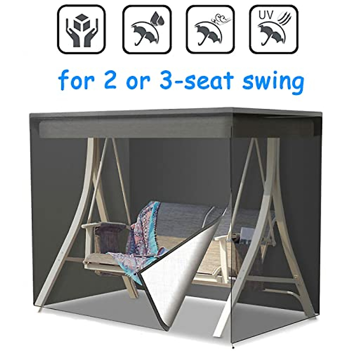 5 Sizes Garden Waterproof Swing Cover Large Dustproof Outdoor Swing Covers Glider 210d Oxford Durable Resistant Patio Protector Sun Shade Chair Cover (Black),66.9 x 24 x 46in