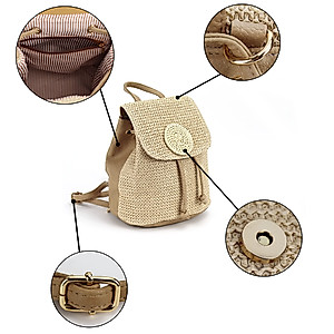 Felice Ann Women Small Straw Woven Backpack Daypack Cross-body Shoulder Bag