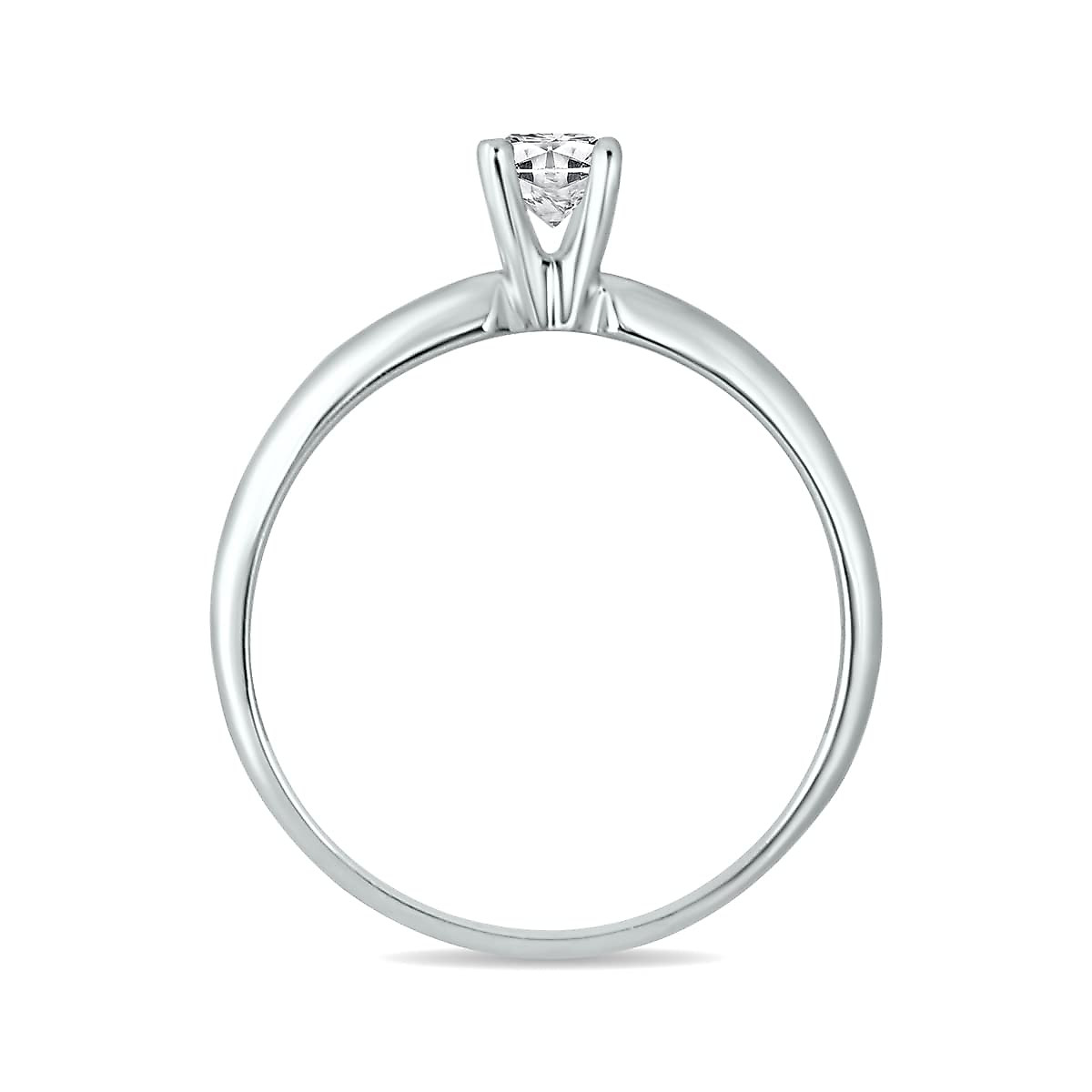 SZUL 1/10 Carat Round Diamond Solitaire Ring in 14K White Gold