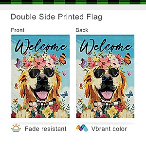 CMEGKE Spring Summer Golden Retriever Garden Flag, Spring Summer Dog Flags, Spring Summer Flags Summer Spring Rustic Vertical Double Sided Burlap Golden Retriever Floral Home Holiday Party Farmhouse Yard Lawn Outside Decorations 12.5 x 18 In