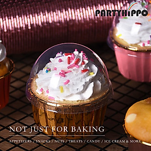 Party Hippo Cupcake Cups, 3.5 Oz 50 pcs Disposable Foil Muffin Liners, Gold Cupcake Baking Cups, Ramekin Aluminum Cupcake Tip Pan Ramekin Holders, Little Baking Cups (White)