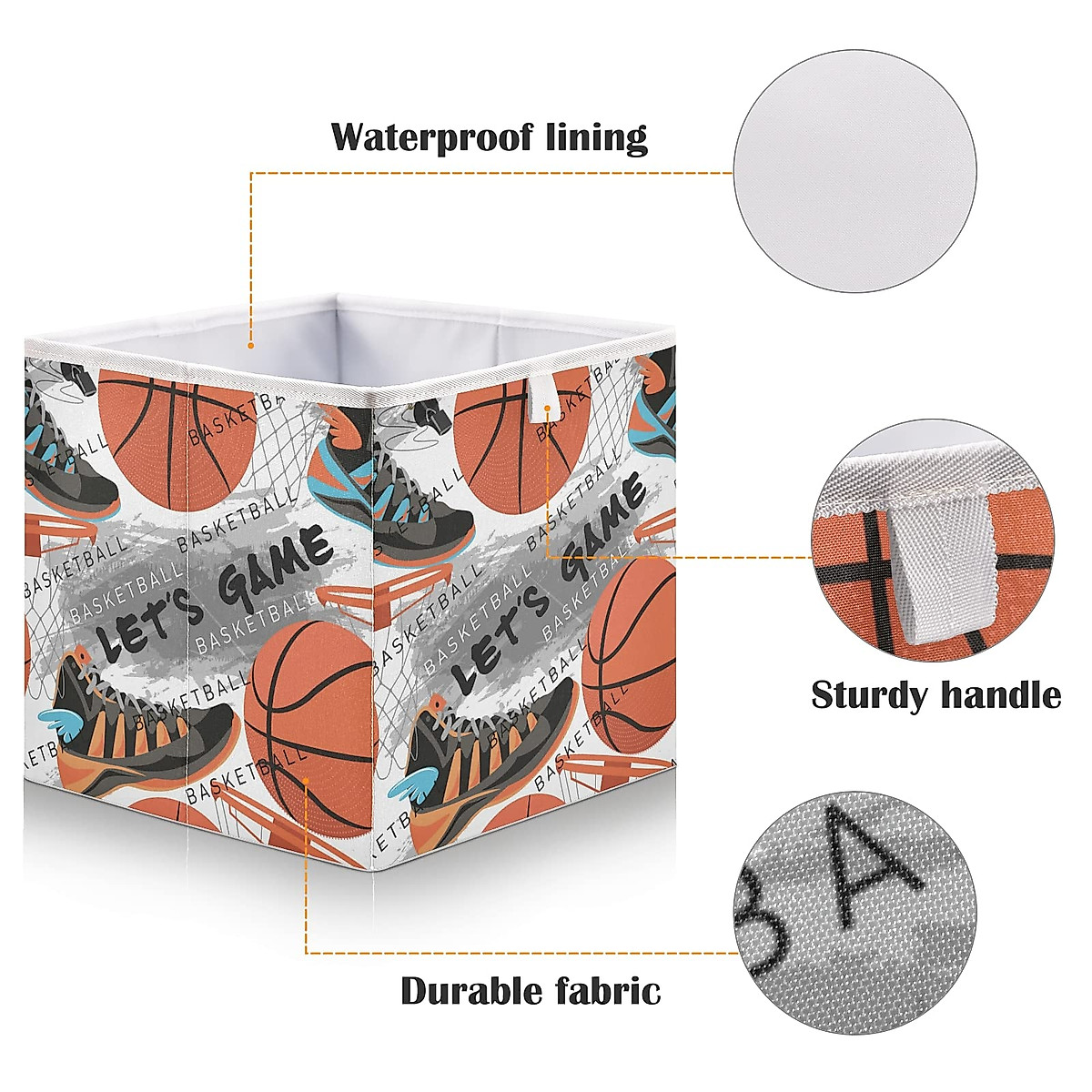 Emelivor Basketball Creative Design Cube Storage Bin Collapsible Storage Bins Waterproof Toy Basket for Cube Organizer Bins for Nursery Kids Closet Shelf Playroom Office Book - 11.02x11.02x11.02 IN