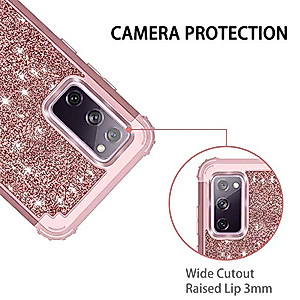 LONTECT Compatible with Galaxy S20 FE 5G Case Glitter Sparkly Bling Shockproof Heavy Duty Hybrid Sturdy High Impact Protective Cover Case for Samsung Galaxy S20 FE 5G 6.5 inch 2020, Shiny Rose Gold