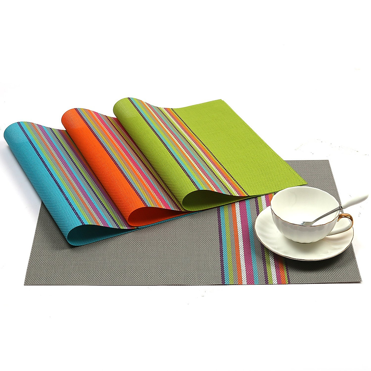 SHACOS Placemats Set of 4 Colorful Woven Vinyl Place Mats for Dining Table Reversible PVC Heat Resistant Table Mats (4, Multicolor)