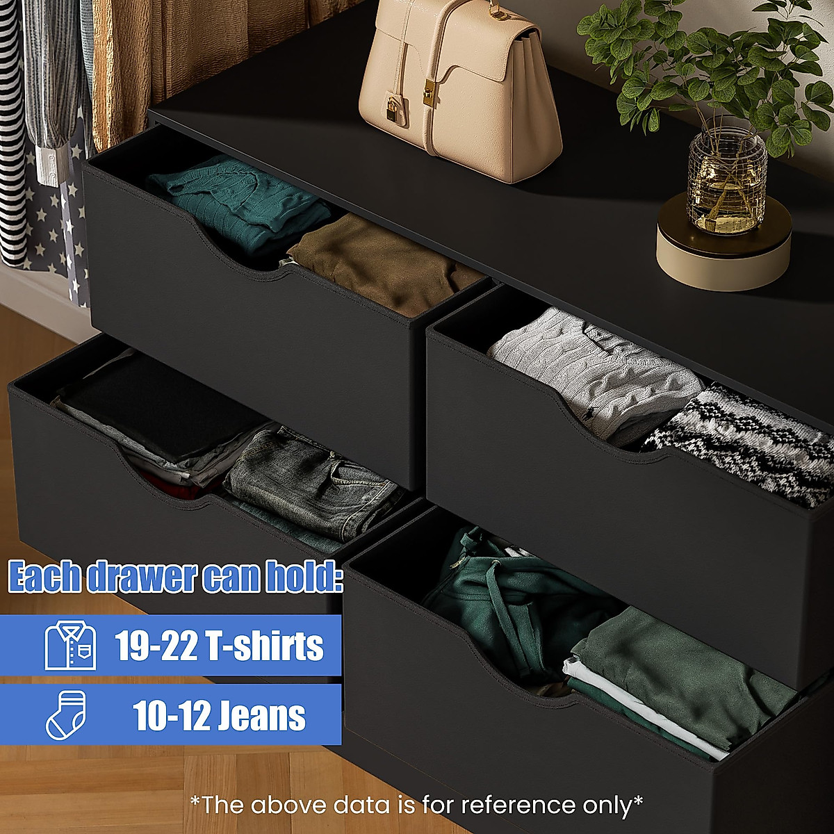 Housoul 6 Drawers Dresser for Bedroom, 6 Fabric PU Drawer Dresser, Black Dresser with Large Organizer, Closet Dresser with 6 Drawers, Chest of Drawers for Closet, Living Room, Hallway, Black