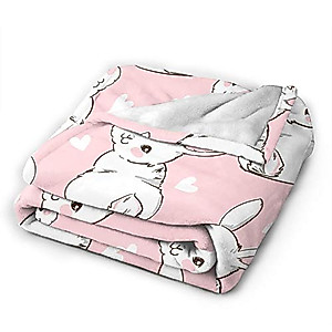Gaseekry Blanket Hand Drawn Rabbit Bunny Heart Fleece Flannel Throw Blankets for Couch Bed Sofa Car,Cozy Soft Blanket Throw Queen King Full Size for Kids Women Adults 80"X60"