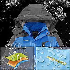MDENOVO Boy's Waterproof Ski Jacket Snow Windproof Fleece Winter Coat Hooded(Blue,10-12)
