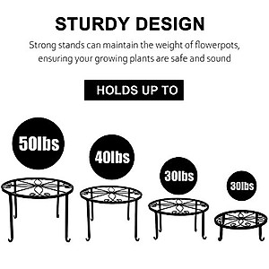 yosager 4 Pack Metal Plant Stands for Flower Pot, Heavy Duty Potted Holder, Indoor Outdoor Metal Rustproof Iron Garden Container Round Supports Rack for Planter