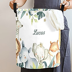 Safari Lion Elephant Fox Personalized Laundry Basket Clothes Hamper Storage Handle Waterproof, Custom Collapsible Capacity for Laundry Room Bathroom Toy Decor
