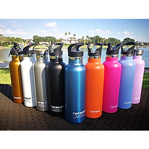 TOPOKO Colored Non-Rusty Stainless Steel Vacuum Water Bottle Double Wall Insulated Thermos, Sports Hike Travel, Leak Proof, BPA Free, 25 oz, Grey (Black)