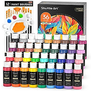 Shuttle Art Acrylic Paint Set, 36 Colors Acrylic Paint (2oz/Bottle) with Brushes & Palette, Rich Pigments Non-toxic Paint for Artists Kids & Adults, Art Supplies for Canvas Rock Ceramic Wood Painting