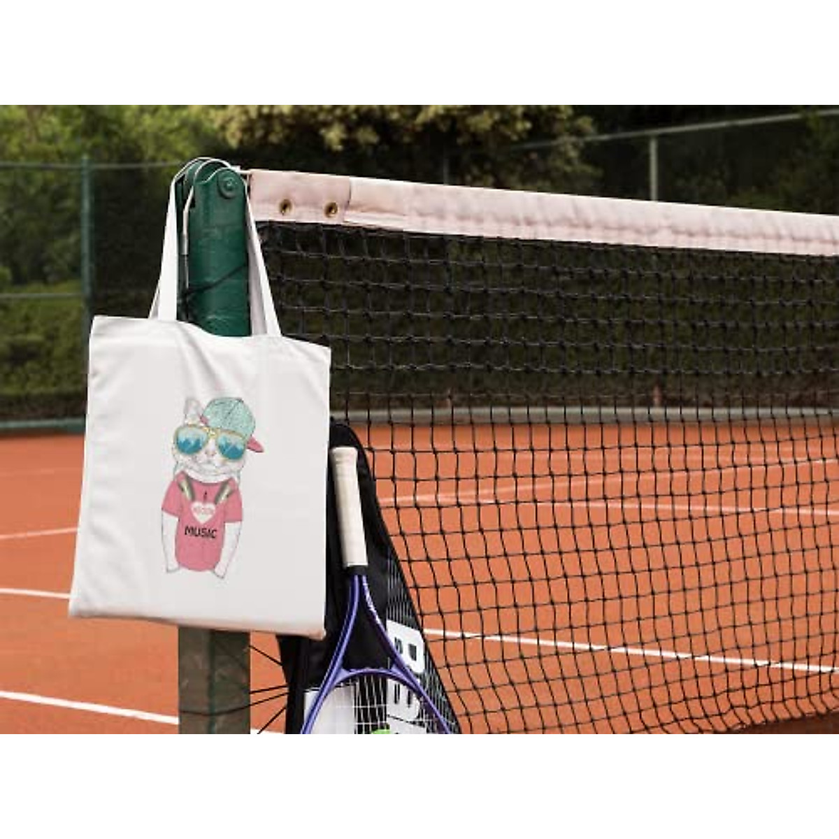 Cute Canvas Tote Bag for Women - Cat Gifts for Cat Lovers - Book Tote Bag - Cat Tote Bag with Music Theme - Reusable Shopping Bags for Grocery Utility Teacher (Music Cat)