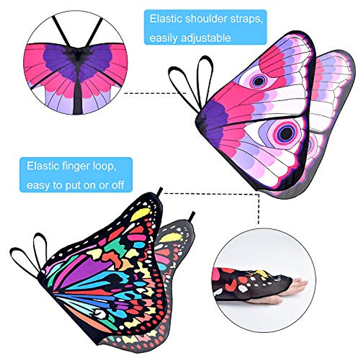 Coopay 10 Pieces Kids Butterfly Wings Costume with Masquerade Mask Antenna Headband for Kids Halloween Party (Rainbow and Pink)