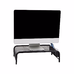 Mind Reader Monitor Stand, Ventilated Laptop Riser, Desktop Organizer, Side Storage, Metal Mesh, 20"L x 11.5"W x 5.5"H, Black