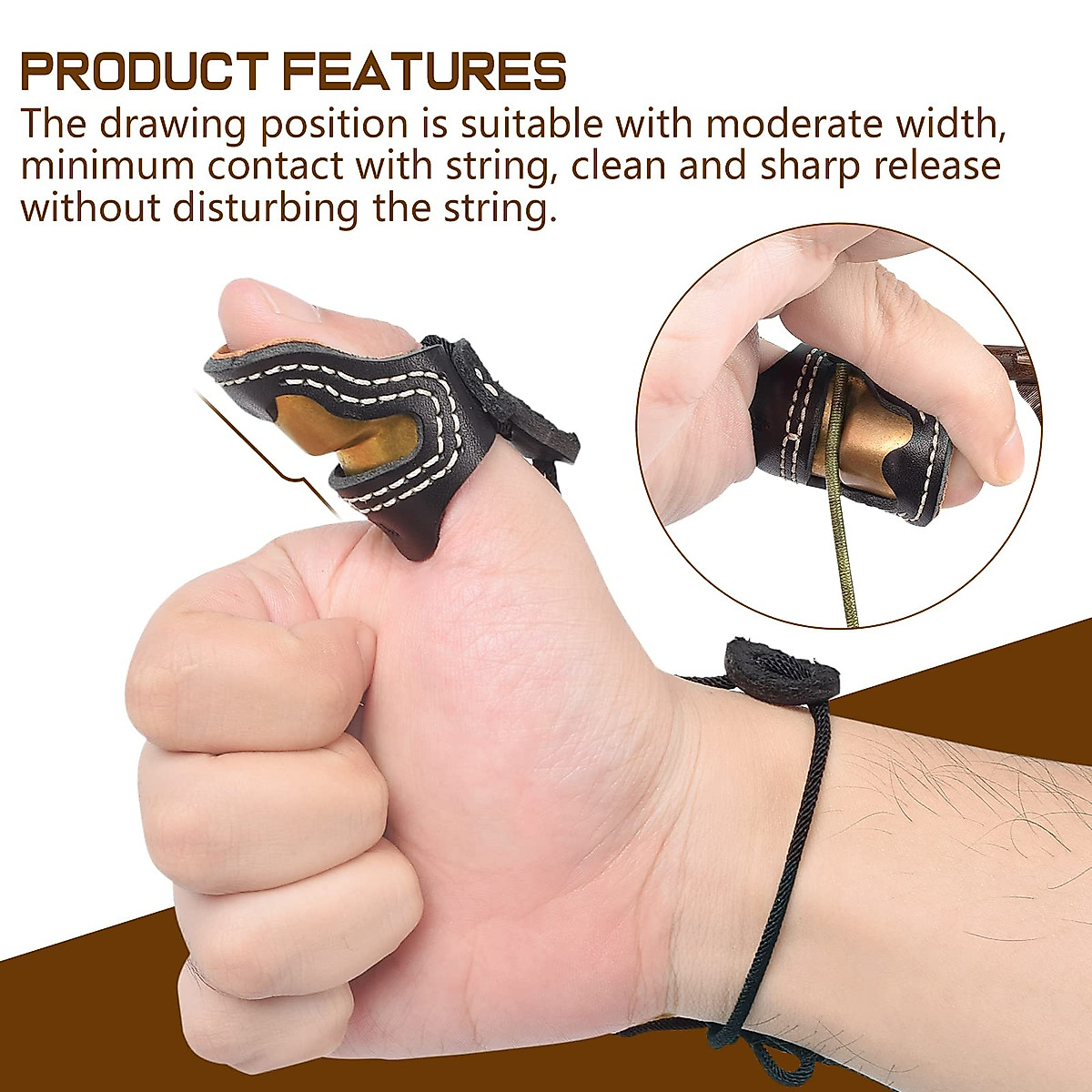 Elong Soft Leather & Brass Thumb Armor Ming Guang Archery Thumb Ring for Traditional Reurve Bow Finger Guard Protector Shooting Glove