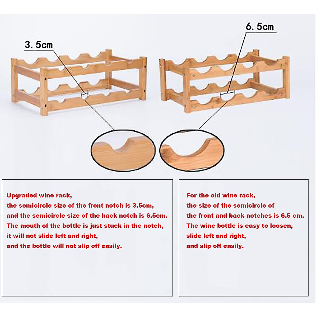 Kework 8 Bottles Wine Rack, 2 Tier Bamboo Wine Display Rack, Tabletop Wine Rack, Desktop Countertop Free Standing Wine Storage Shelf (8-Bottle & White)