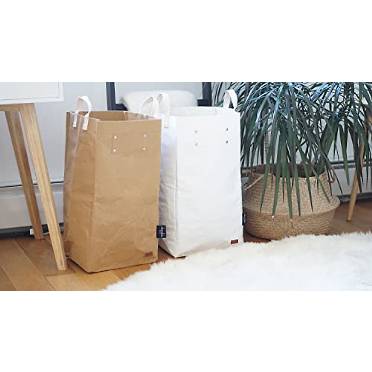 Deeablo New York Sustainable Reusable, Highly Versatile, Washable Paper Bag for Recycling, Multipurpose Recycling Basket, Recycling Bag, Laundry Basket (Brown)