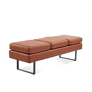 LEADZM Waiting Room Bench Seating, Salon Reception Chairs 3 Seats Upholstered, 59.5''Heavy Duty Guest Lobby Chairs, Faux Leather Settee, Office Beauty Barbershop Furniture, Cognac