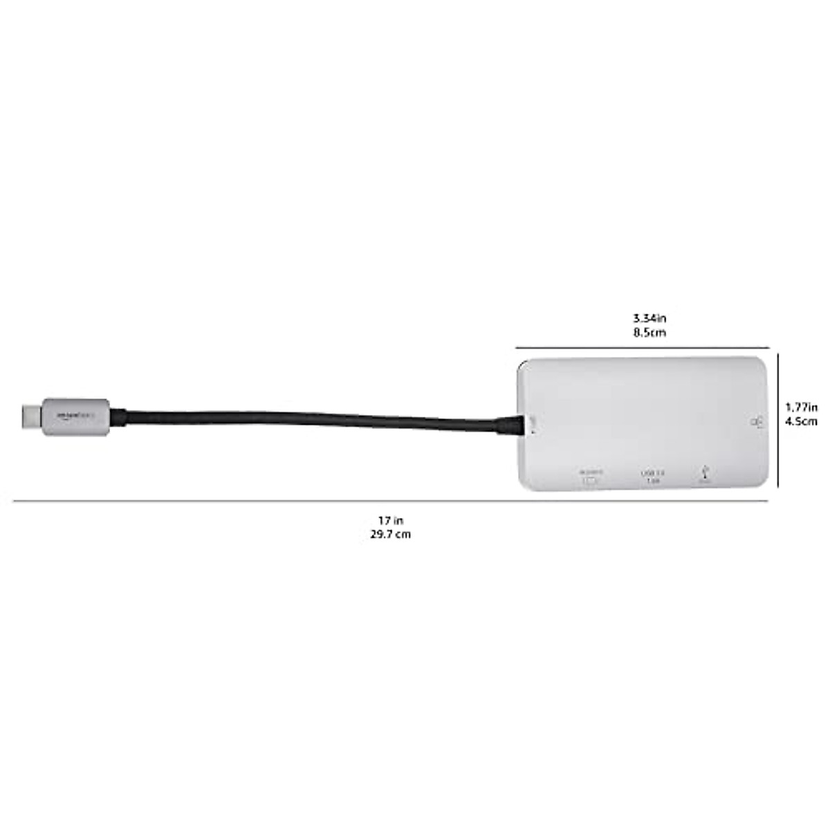 Amazon Basics 4-in-1 USB C Adapter with USB-C to HDMI, Ethernet Port, USB 3.0 and 100W Power Delivery, Gray, 3.35 x 1.77 x 0.51 inches