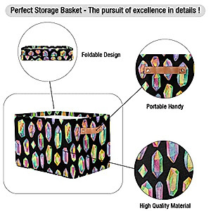 Buvan Fabric Storage Bins Rainbow Geometric Pattern Small Shelf Basket With Handles Decorative Cubes Box Organizer Containers for Shelves Home Office Decor