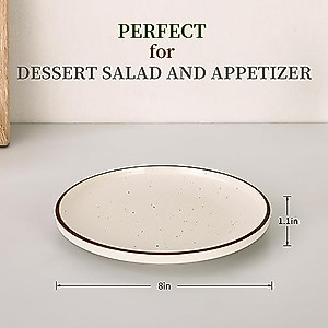 Dessert Plate Set Salad Plates - Modern Rustic Ceramic Plate Sets for 6 - Porcelain Appetizer Plates - 8" Serving Plates for Breakfast | Lunch | Dinner - Microwave and Dishwasher Safe - Vanilla White