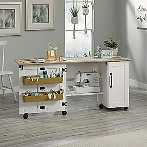 Sauder Miscellaneous Craft Cart, L: 39.29" x W: 19.49" x H: 28.54", Soft White finish