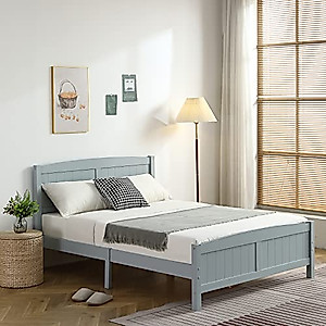 nycsuoani Full Bed Frame No Box Spring Needed Full Pine Single-Layer Core Vertical Stripe Full-Board Curved Bed Head with The Same Bed Foot Wooden Bed 77.8 x 56.5 x 37.8 in. Gray