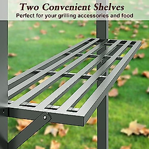 Zevemomo Grill Gazebo, 8x5 FT Grill Canopy for Outdoor Grill, Double Tiered BBQ Canopy Tent with 2 Shelves, 10 Hooks and Bottle Opener, All Weather Outdoor Gazebo for Patio, Backyard, Garden, Gray