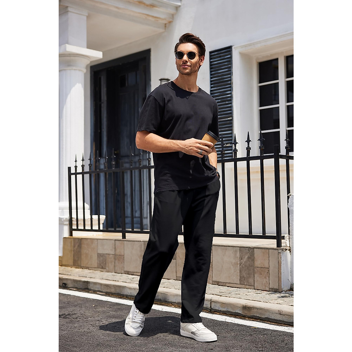 COOFANDY Men's Jogger Sweatpants Cotton Yoga Pants Casual Trousers Lounge Pants Black