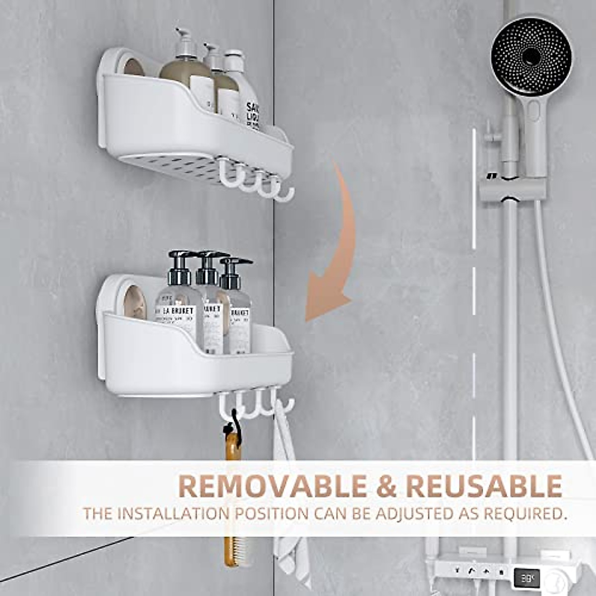 TAILINK 2 Packs Shower Caddy Suction Cup, One Push Assembly Shower Organizer No Drilling Shower Basket Powerful Shower Shelf Bathroom Storage Shampoo Holder Shower Caddy Basket Kitchen Shelf