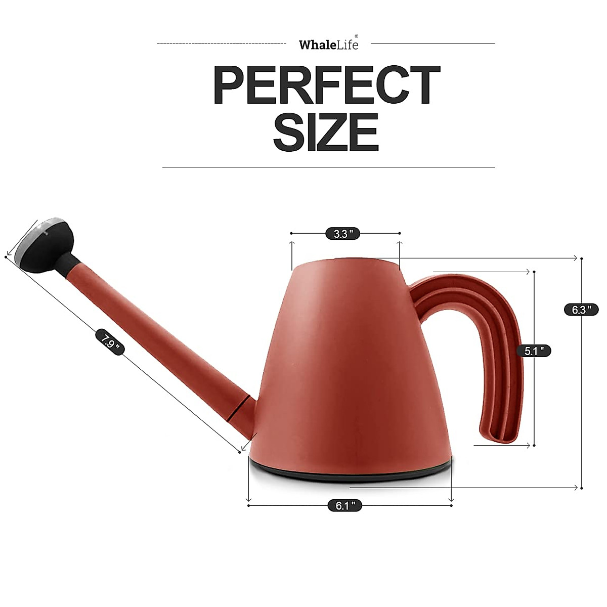 WhaleLife Indoor Watering Can for House Bonsai Plants (2.0L, Terra-Cotta Red)