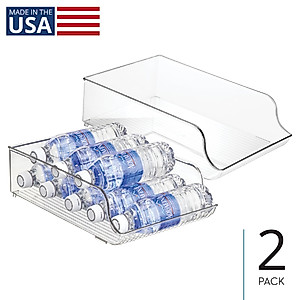 iDesign BPA-Free Plastic Water Bottle and Drink Holder Fridge Organizer Bin for Kitchen, Basement, Garage Fridge – Set of 2, 9" x 13.75" x 4", Clear Plastic