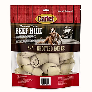Cadet Premium Grade Beef Hide for Dogs, Long Lasting Rawhide Knotted Bones Single Ingredient Dog Chews, 4"-5" Dog Bones, 1 Pound