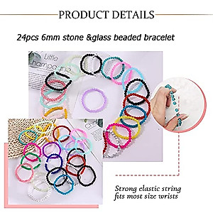 SAMOCO 24Pcs 6mm Beaded Stretch Bracelet Handmade Round Glass Bracelet for Women Multicolor Matte Beads Elastic Bracelet