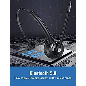 Calhuber Wireless Truck Driver Cell Phone Headset with Microphone, cVc6.0 Noise Cancelling for Clear Call, Bluetooth 5.0, Up Black