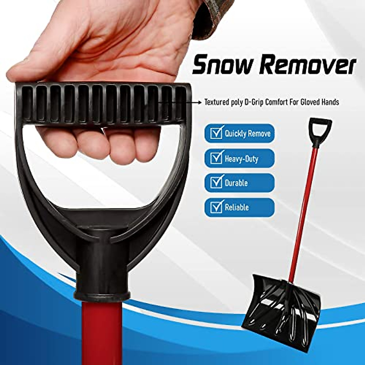 True Temper 36 Inch Snow Shovel - D Grip with Long Handle-Heavy Duty Snow Shovel-Ergonomic Snow Shovel - Snow Shovel for Driveway-Snow Pusher-Available with Premium Quality Centaurus AZ Gloves