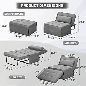 Ainfox Convertible Sofa Bed, 4 in 1 Multi-Function Folding Ottoman Bed with Adjustable Backrest, Modern Futon Couch No Assembly for Living Room Apartment Office Small Space (Light Grey)