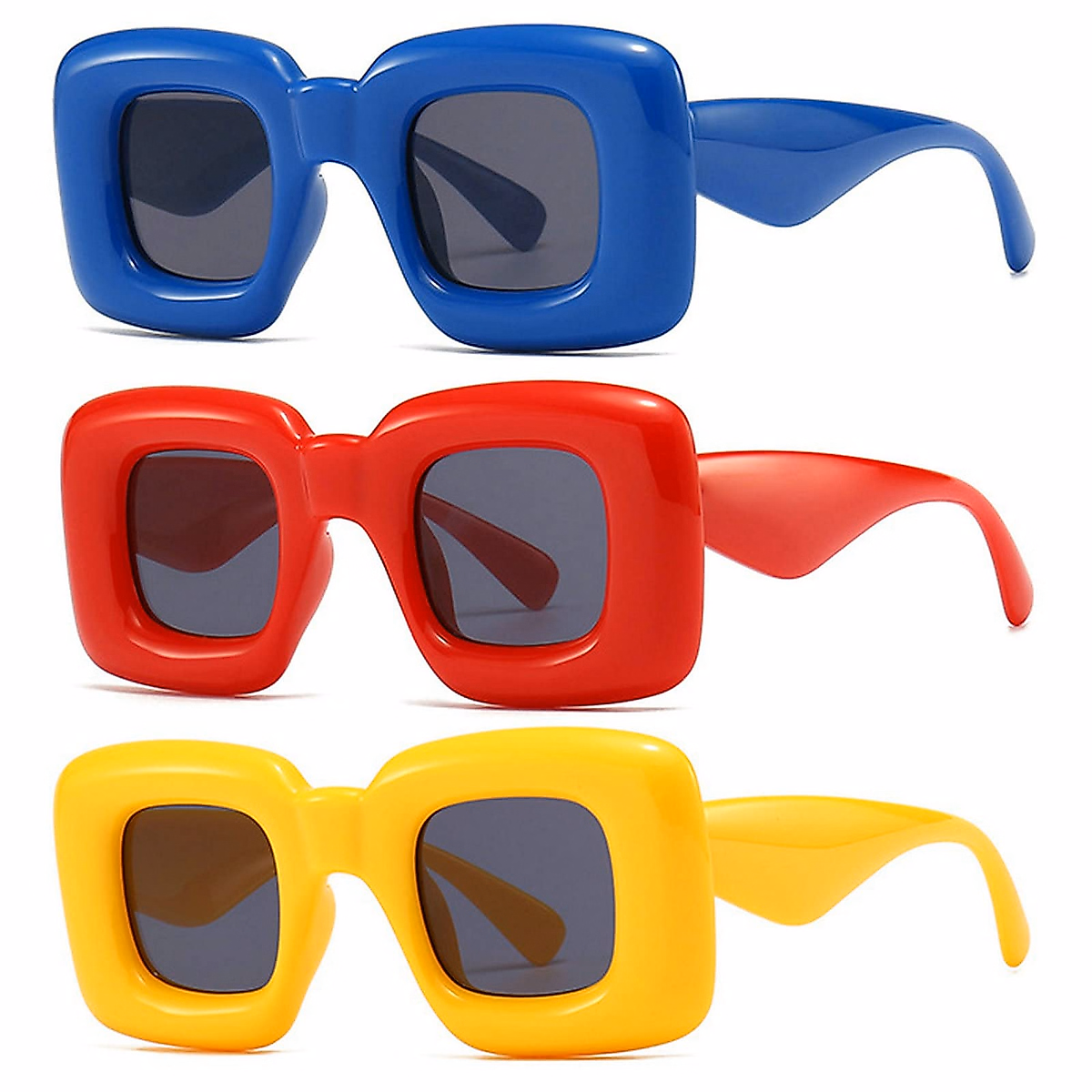 laureles Fashion Square Y2k Sunglasses for Women Yellow Blue Gradient Sun Glasses Men Punk Hip Hop Shades UV400 (3PCSC2Red+C2Yellow+C2Blue)
