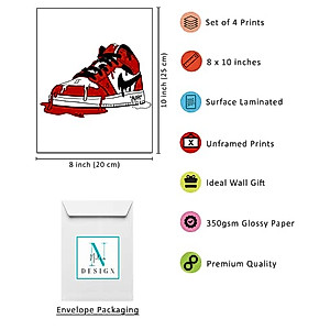 Nilem Design Sneaker Poster Hypebeast Room Decor Shoes Prints Set of 4 Unframed (8''x10'') Sneakerhead Poster Aesthetic Cool Poster for Teen Boys Guys Men Room Dorm Bedroom Wall Art Decor
