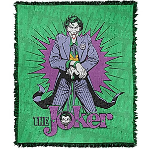 LOGOVISION Batman Blanket, 50"x60" The Joker Burst Woven Tapestry Cotton Blend Fringed Throw