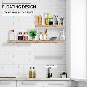 Floating Shelves, Rustic Solid Wood Shelves Set of 3,Floating Shelves for Wall Mounted, Durable Natural Bathroom Wall Shelves with Bedroom,Kitchen,Living Room,Office Storage Decor (Light Brown)