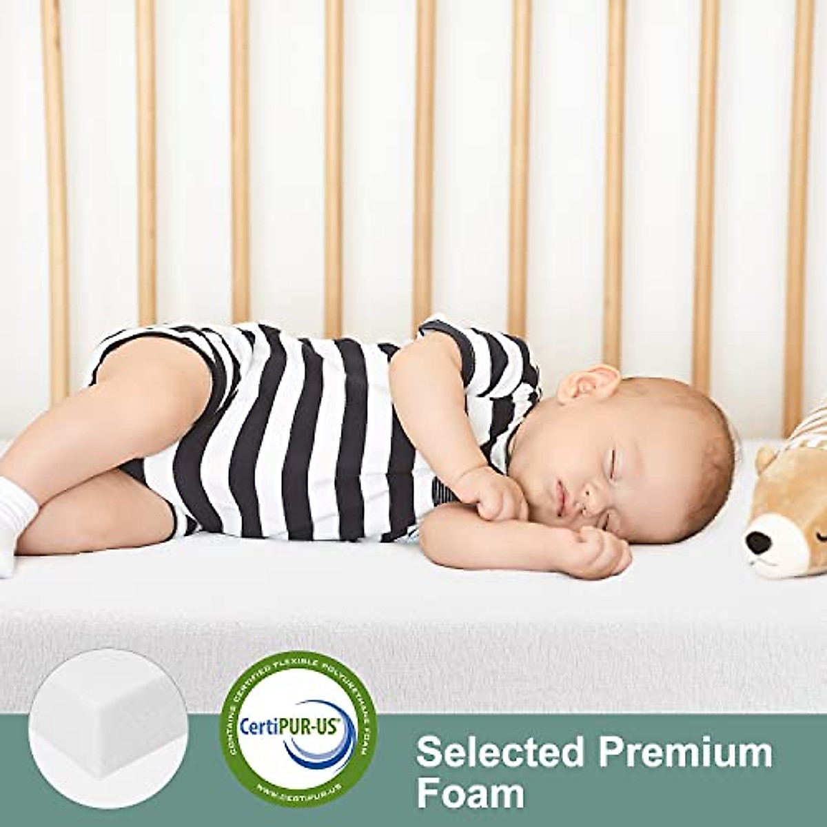 Ferlizer Pack and Play Mattress, 2.25 Inch Playpen Mattress, Premium Foam Playard Mattress Topper with 100% Waterproof Bamboo Cover for 38" x 26" Pack n Play Playpens