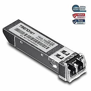 TRENDnet 10GBASE-SR SFP+ Multi Mode LC Module, TEG-10GBSR, Supports Distances up to 300m (984 feet), Hot Pluggable Fiber SFP+ Transceiver, 850nm Wavelength, Lifetime Protection, Silver