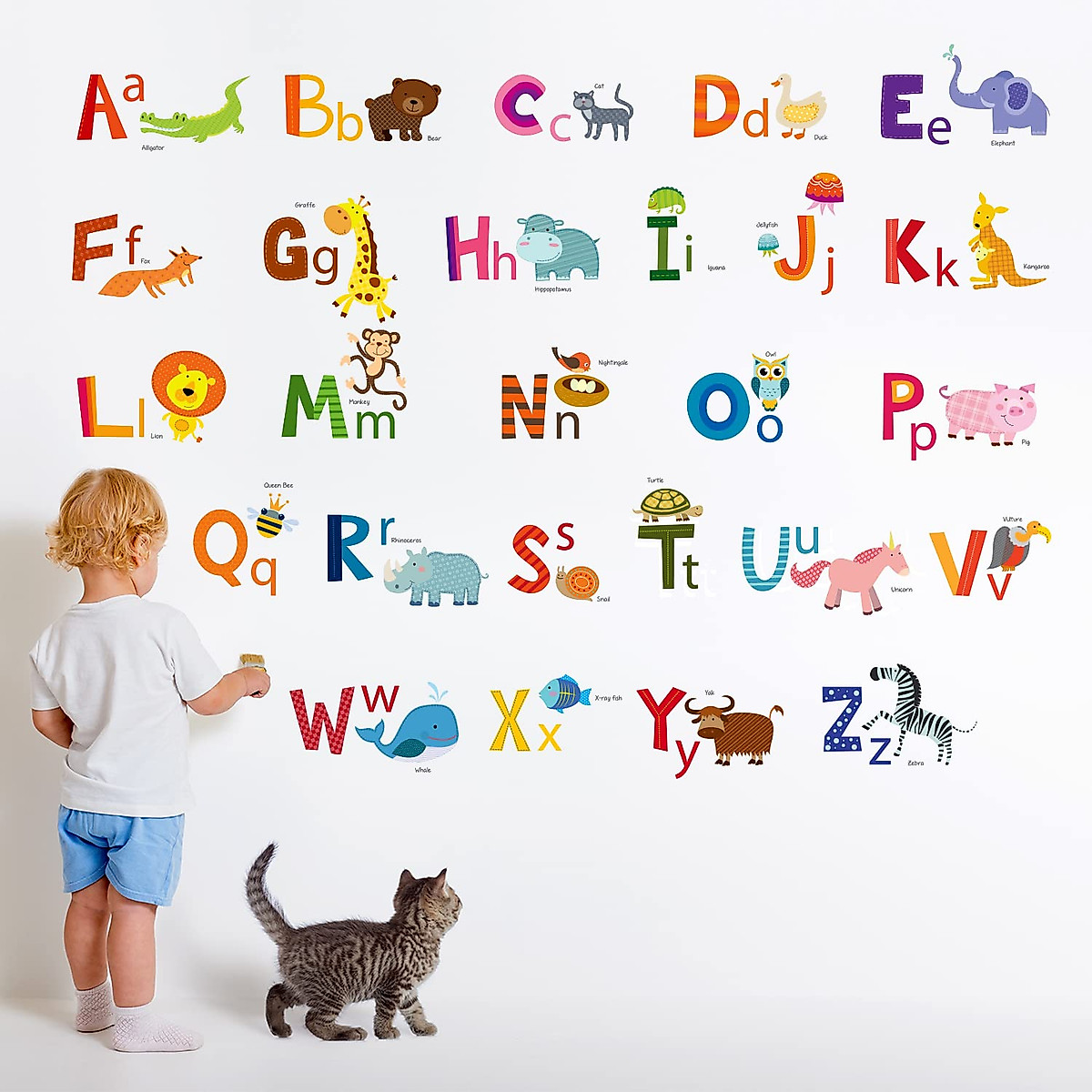DECOWALL DA-1503A Animal Alphabet ABC Kids Wall Stickers Wall Decals Peel and Stick Removable Wall Stickers for Kids Nursery Bedroom Living Room d?cor