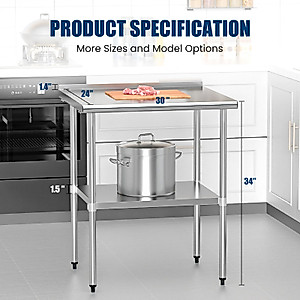 Chingoo Stainless Steel Table 24 x 30 Inches Metal Prep Table with Backsplash & Adjustable Undershelf, Stainless Table for Commercial Kitchen, Outdoor, Restaurant, Hotel & Garage