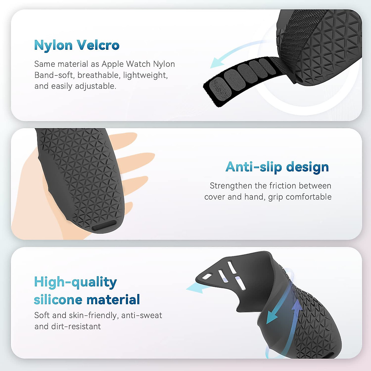 CNBEYOUNG Touch Controller Grip Cover Compatible with Quest 2, Anti-Throw Handle Sleeve Quest 2 Accessories with Nylon Adjustable Wrist Knuckle Strap(Black)