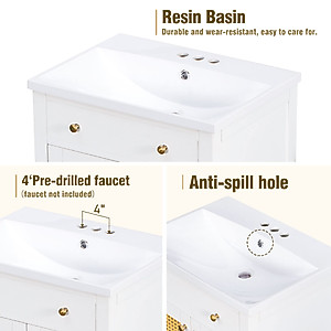 Legendstone 24 Inches Bathroom Vanity Sink Set, Bathroom Vanity Cabinet with Countertop and Pull-Out footrest, Small Bath Vanity with Sink