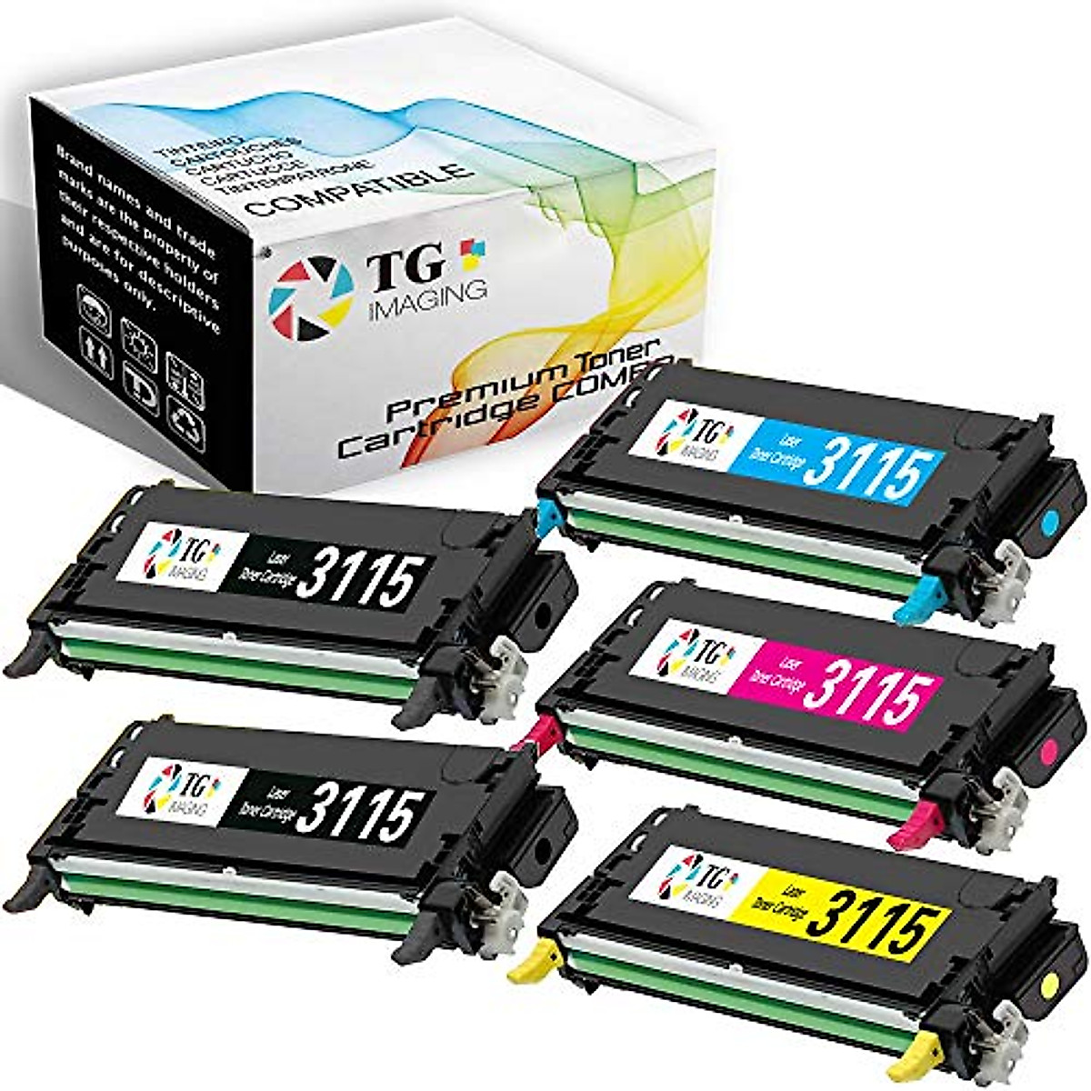 (2B+CYM, 5 Pack Value Set) TG Imaging Compatible for Dell 3115 3110 Toner Cartridge Work in Dell 3110 3110cn 3115 3115cn Toner Printer