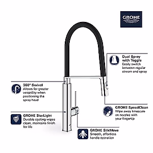GROHE 31492DC0 Concetto Semi-Pro Kitchen Faucet with Pull-Out Sprayer Supersteel (Stainless Steel)