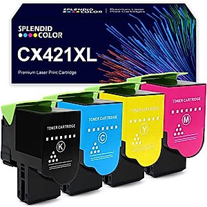SPLENDIDCOLOR Remanufactured 4-Color 78C10K0 78C10Y0 78C10M0 78C10C0 CX421 Toner Cartridge Replacement for Lexmark CX421 CS421 Toner for CS421 CS421DN CS521 CS521DN Printer.